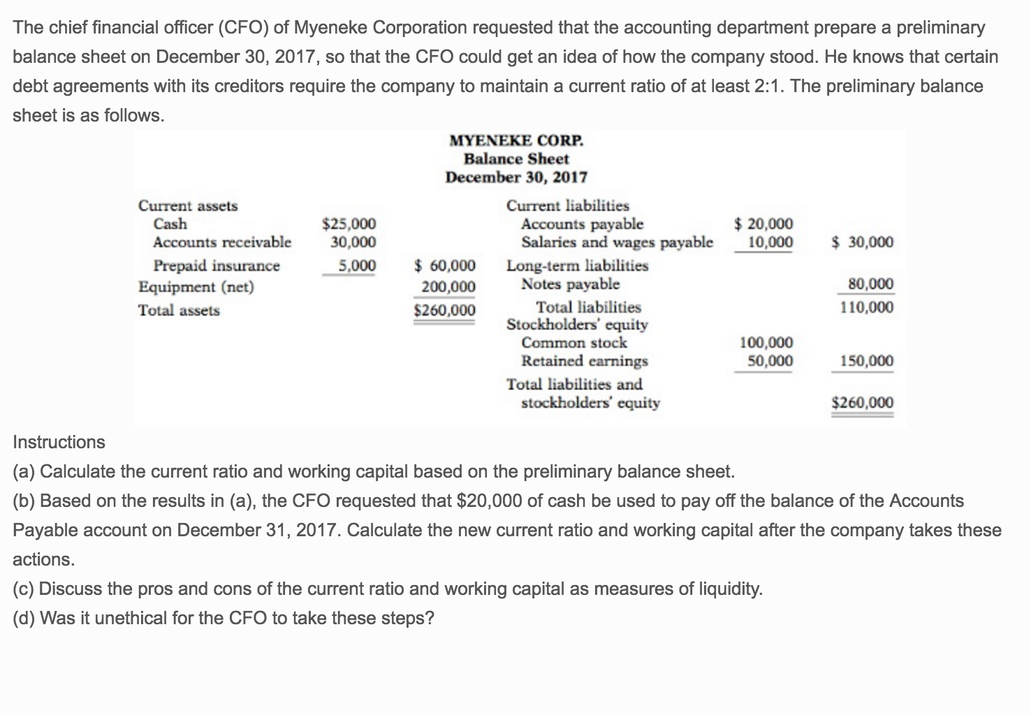 Solved The chief financial officer (CFO) of Myeneke | Chegg.com