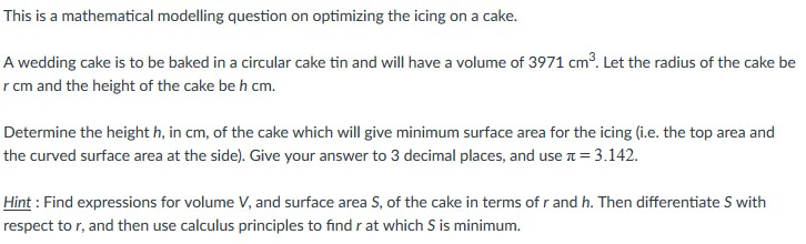 Solved This Is A Mathematical Modelling Question On