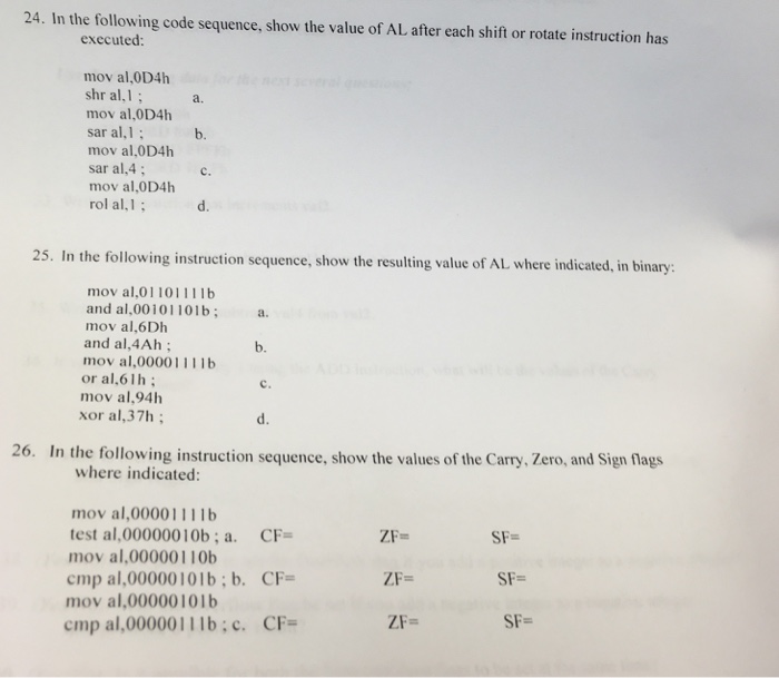 Solved In The Following Code Sequence Show The Value Of Al 