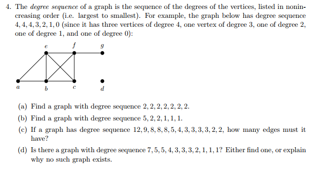 Solved 4 The Degree Sequence Of A Graph Is The Sequence Of