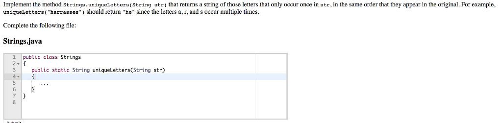 Solved Implement the method Strings.uniqueLetters (String | Chegg.com