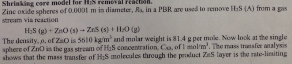 Solved Shrinking core model for removal reaction. Zinc oxide | Chegg.com