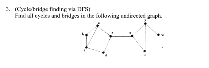 Solved 3. (Cycle/bridge finding via DFS) Find all cycles and | Chegg.com Solved 3. (Cycle/bridge finding via DFS) Find all cycles and | Chegg.com