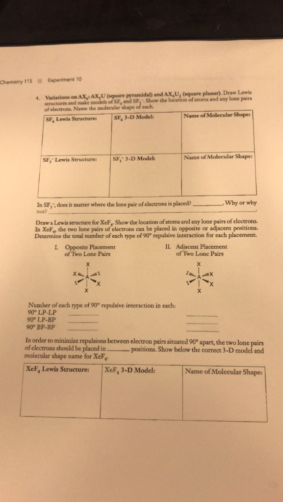 Solved Chemistry 115 Experiment 10 B. Variations of AX, | Chegg.com