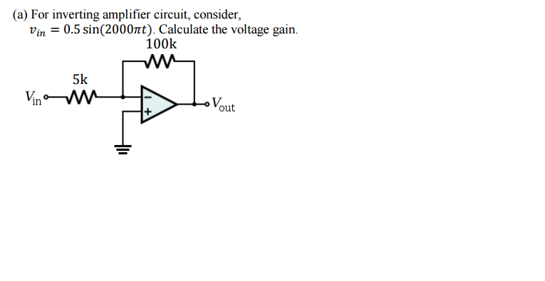 Solved For inverting amplifier circuit, consider, v_in = 0.5 | Chegg.com