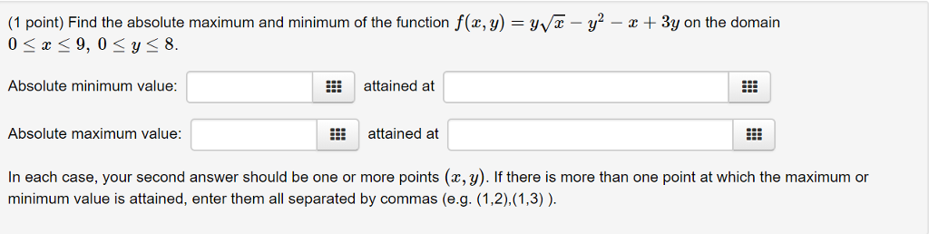 Solved (1 point) Find the absolute maximum and minimum of | Chegg.com