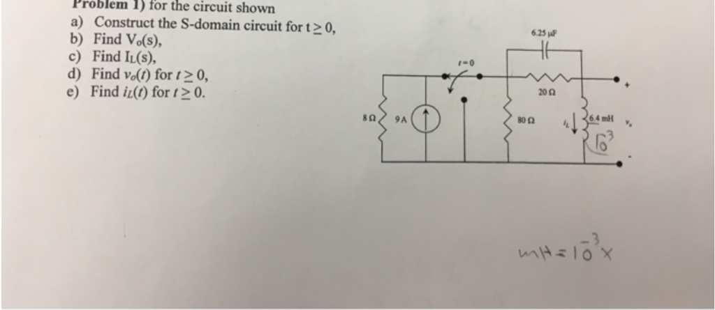Solved For the circuit shown a) Construct the S-domain | Chegg.com