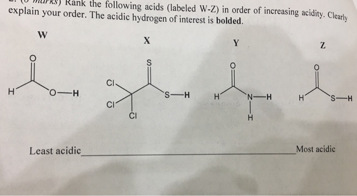 Solved Rank the following acids (labeled W-Z) in order of | Chegg.com