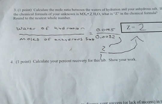 Solved 3. (1 point) Calculate the mole ratio between the | Chegg.com