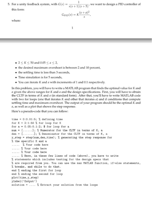 Designing PID controlled with use of matlab. Any help | Chegg.com