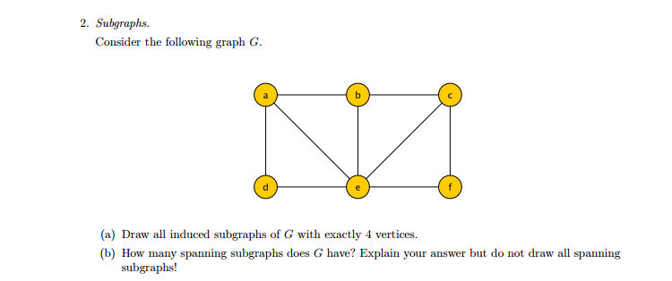 Solved Subgraphs. Consider the following graph G. (a) Draw | Chegg.com