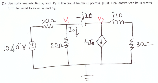 Solved Use nodal analysis, find V_1 and V_2 in the circuit | Chegg.com