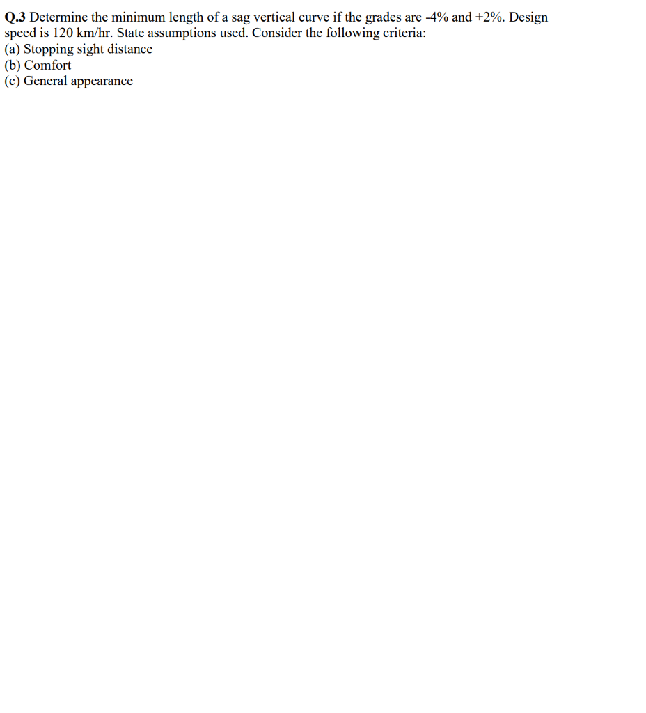 Solved Q.3 Determine the minimum length of a sag vertical | Chegg.com