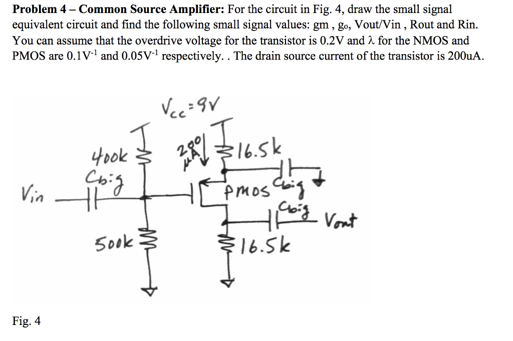 Solved Problem 4 Common Source Amplifier For The Circuit In