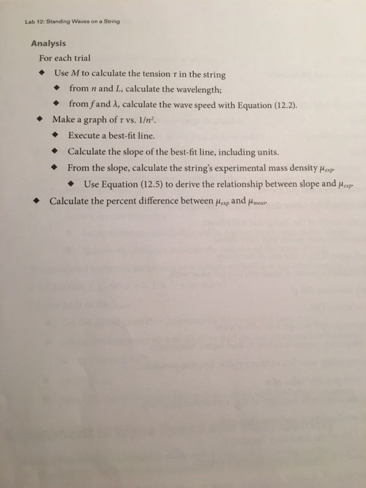 Solved Lab 12: Standing Waves on a String Analysis For each | Chegg.com