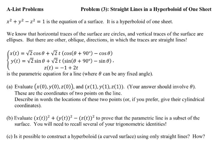 A-List Problems Problem (3): Straight Lines in a | Chegg.com
