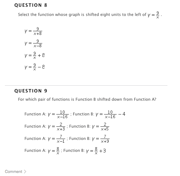Solved QUESTION 8 Select the function whose graph is shifted | Chegg.com