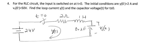 Solved 4. For the RLC circuit, the input is switched on at | Chegg.com
