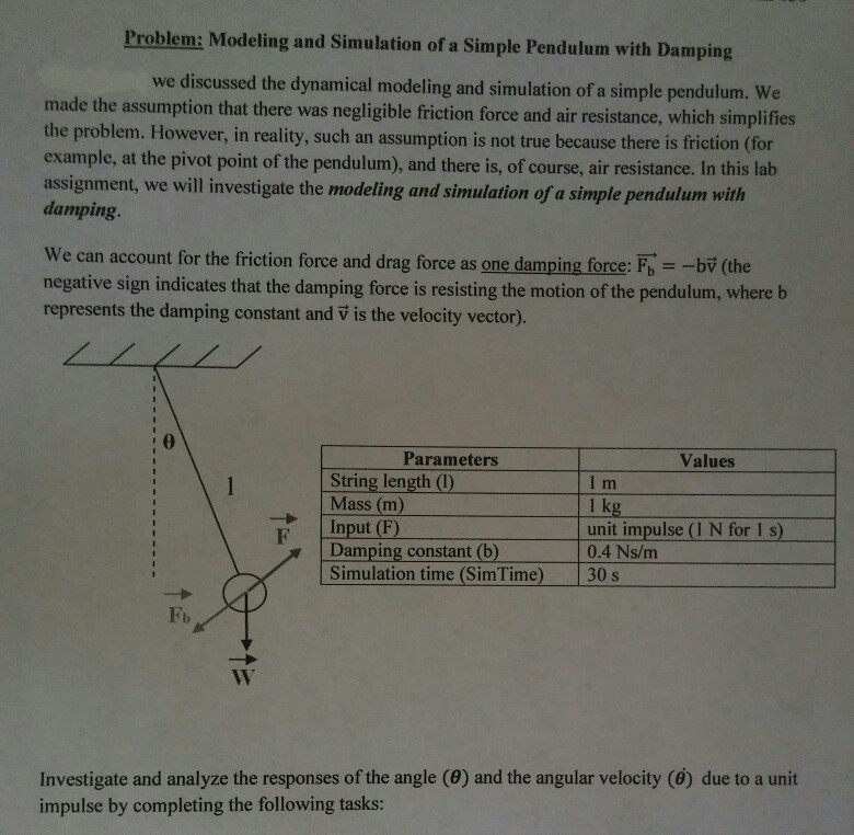 Problemz Modeling and Simulation of a Simple Pendulum | Chegg.com