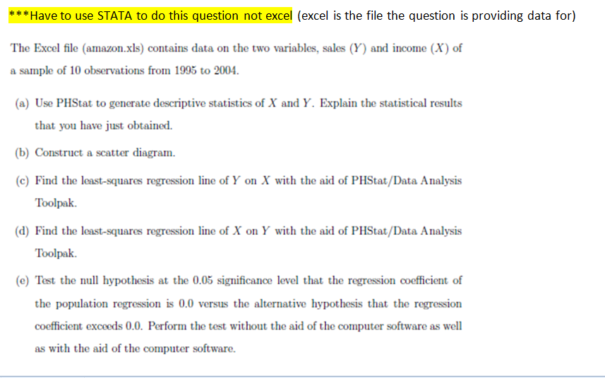 Have to use STATA to do this question not excel | Chegg.com