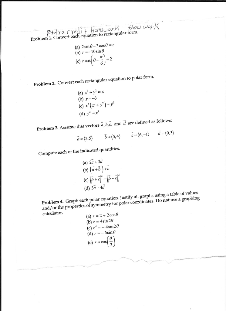 Solved Problem 1. Convert each equation to rectangular form. | Chegg.com
