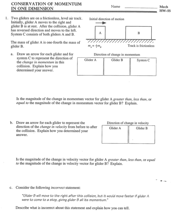 Solved CONSERVATION OF MOMENTUM IN ONE DIMENSION Two | Chegg.com