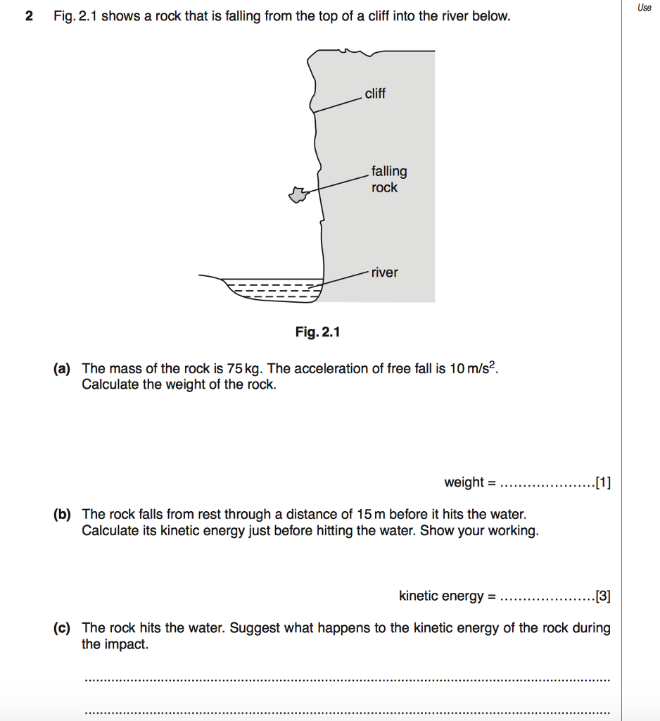 Solved Use 2 Fig. 2.1 shows a rock that is falling from the | Chegg.com