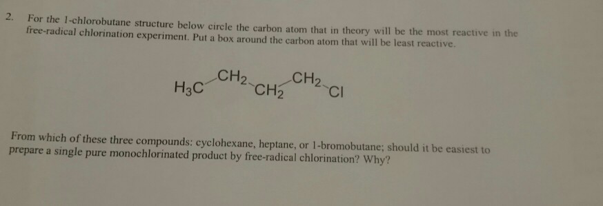 Solved For the 1-chlorobutane structure below circle the | Chegg.com