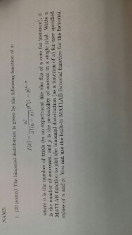 write a Matlab function to plot the binomial | Chegg.com