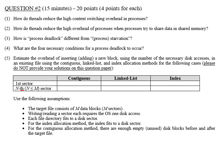 Solved OUESTION #2 (15 minutes)-20 points (4 points for | Chegg.com Solved OUESTION #2 (15 minutes)-20 points (4 points for | Chegg.com