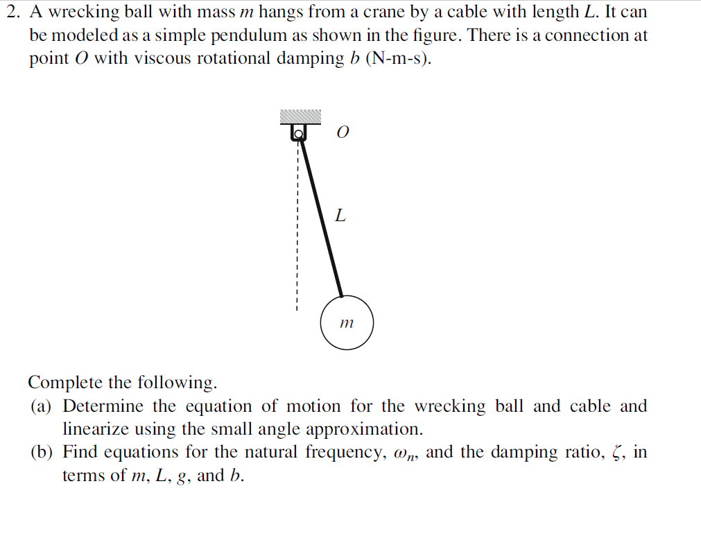 Solved A wrecking ball with mass m hangs from a crane by a | Chegg.com