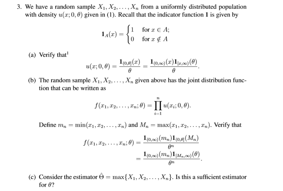 Solved 3. We have a random sample X1, X2,... , Xn from a | Chegg.com