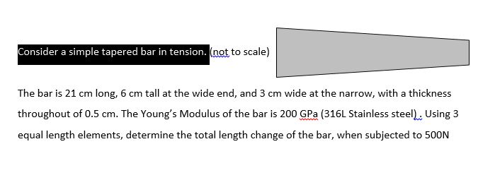 Solved onsider a simple tapered bar in tension not to scale | Chegg.com