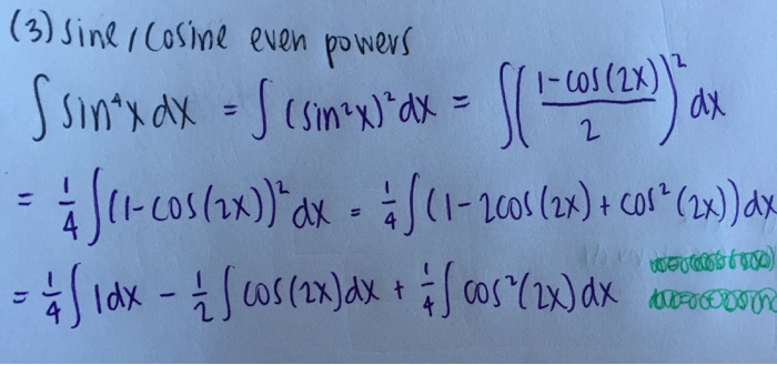 Solved Sine/cosine even powers integral sin^4 x dx = | Chegg.com