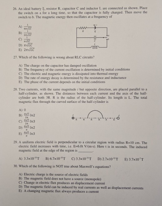 Solved 26. An ideal battery ξ, resistor R, capacitor C and | Chegg.com