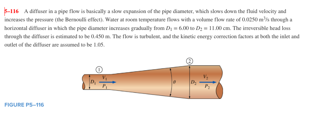 Solved 5-116 A diffuser in a pipe flow is basically a slow | Chegg.com