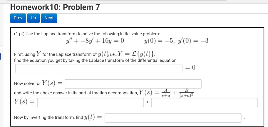 Solved Homework10: Problem 7 Prev Up Next (1 pt) Use the | Chegg.com