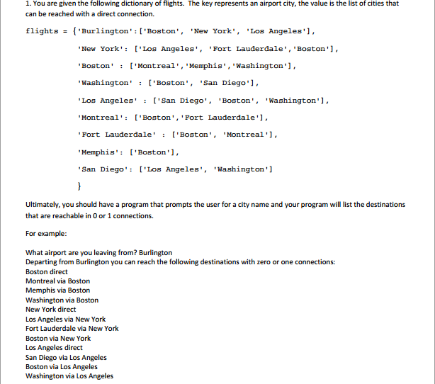 Solved You are given the following dictionary of flights. | Chegg.com