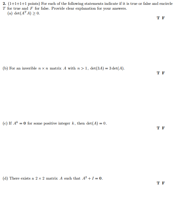 Solved 2. (1+1+1+1 points) For each of the following | Chegg.com