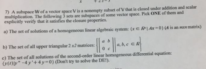 Solved A subspace W of a vector space V is a nonempty subset | Chegg.com