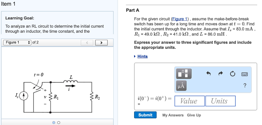 Solved Item 1 Part A Learning Goal: For the given circuit | Chegg.com