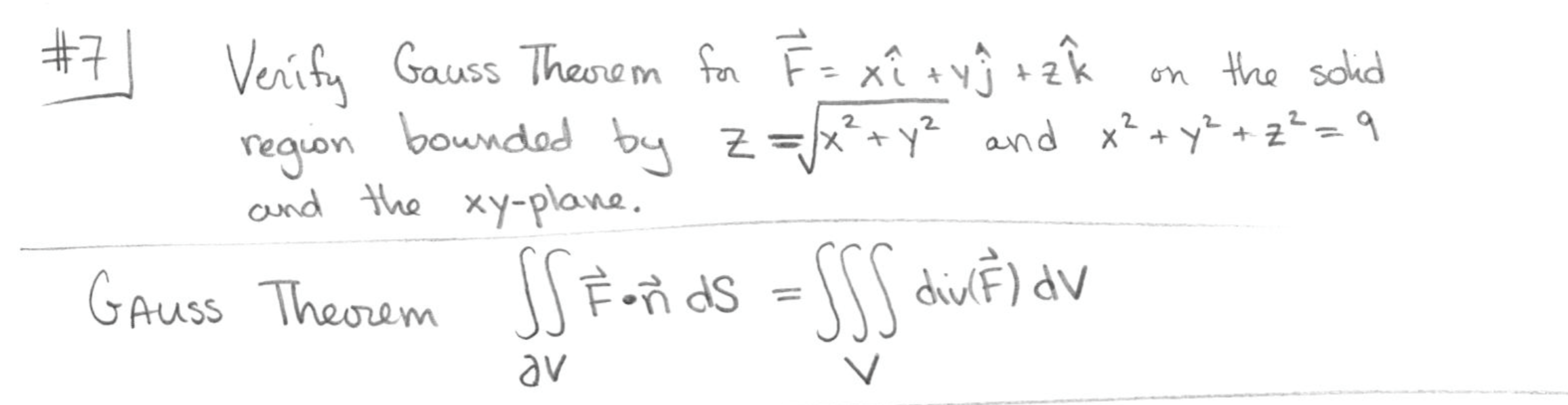 Solved Verify Gauss Theorem for F vector = xi^ + yj^ + zk^ | Chegg.com