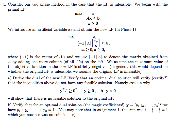 Solved 4. Consider our two phase method in the case that the | Chegg.com