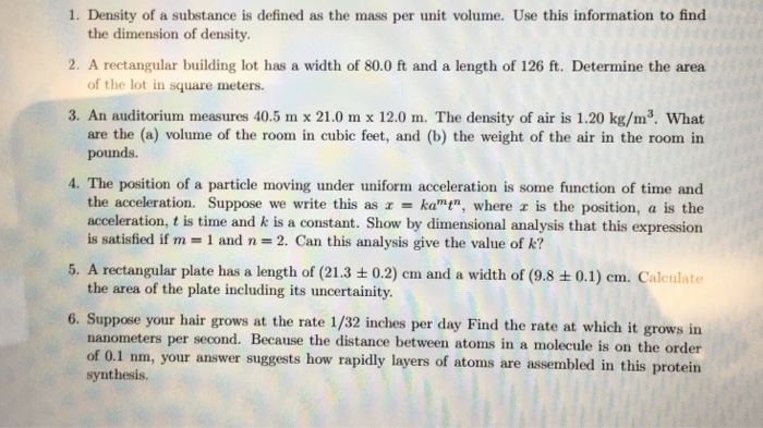 Solved Density of a substance Is defined as the mass per | Chegg.com