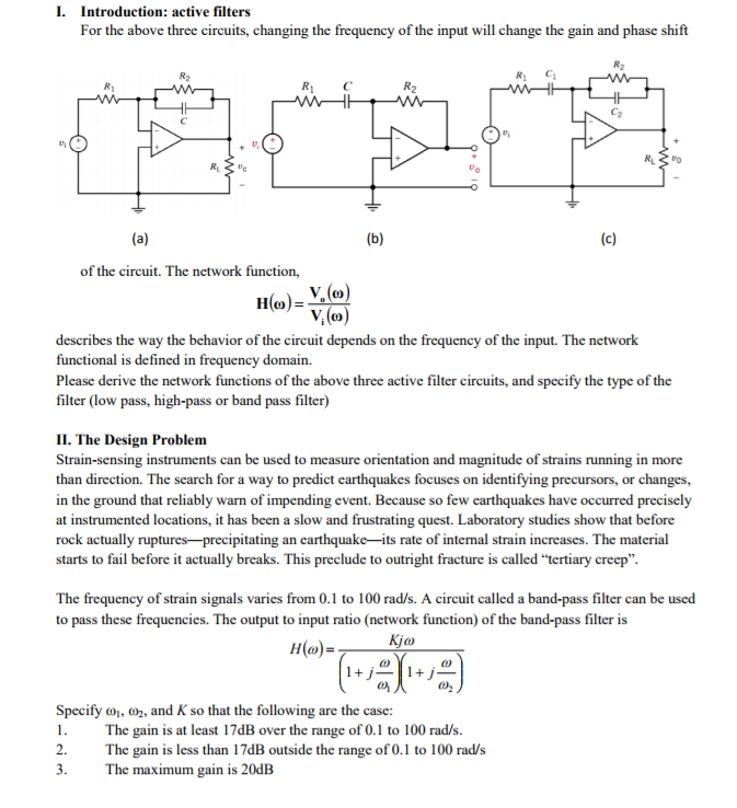 Solved I. Introduction: active filters For the above three | Chegg.com
