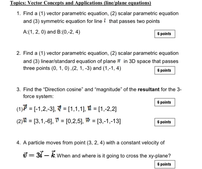 Solved Find a (1) vector parametric equation, (2) scalar | Chegg.com