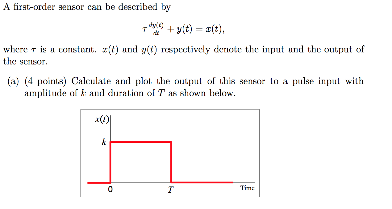 Solved A first-order sensor can be described by Tau dy(t)/dt | Chegg.com