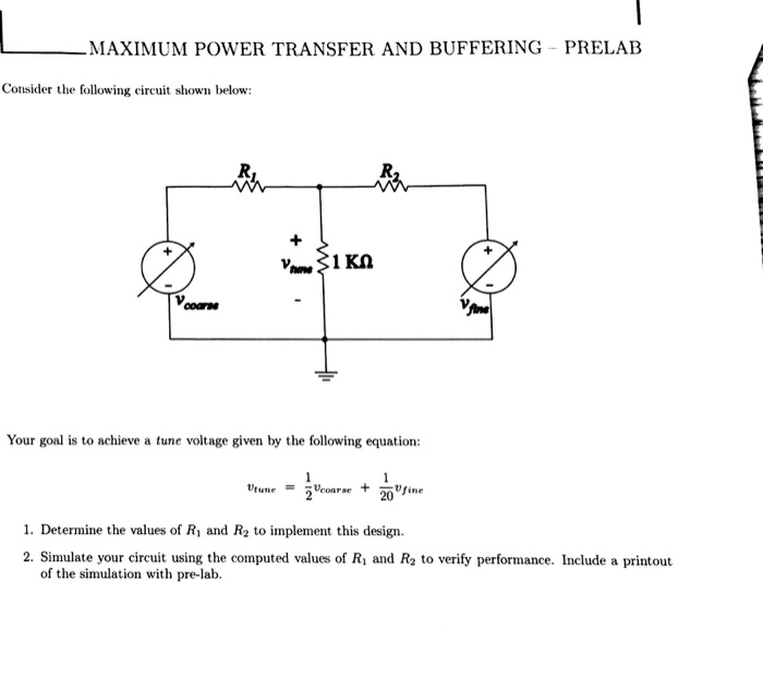 Solved MAXIMUM POWER TRANSFER AND BUFFERING PRELAB Consider | Chegg.com
