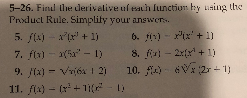 Solved 5-26. Find the derivative of each function by using | Chegg.com