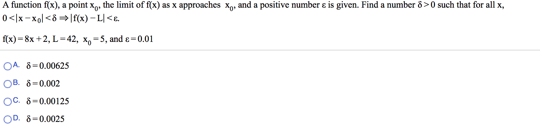 Solved A function f(x), a point x0, the limit of f(x) as x | Chegg.com
